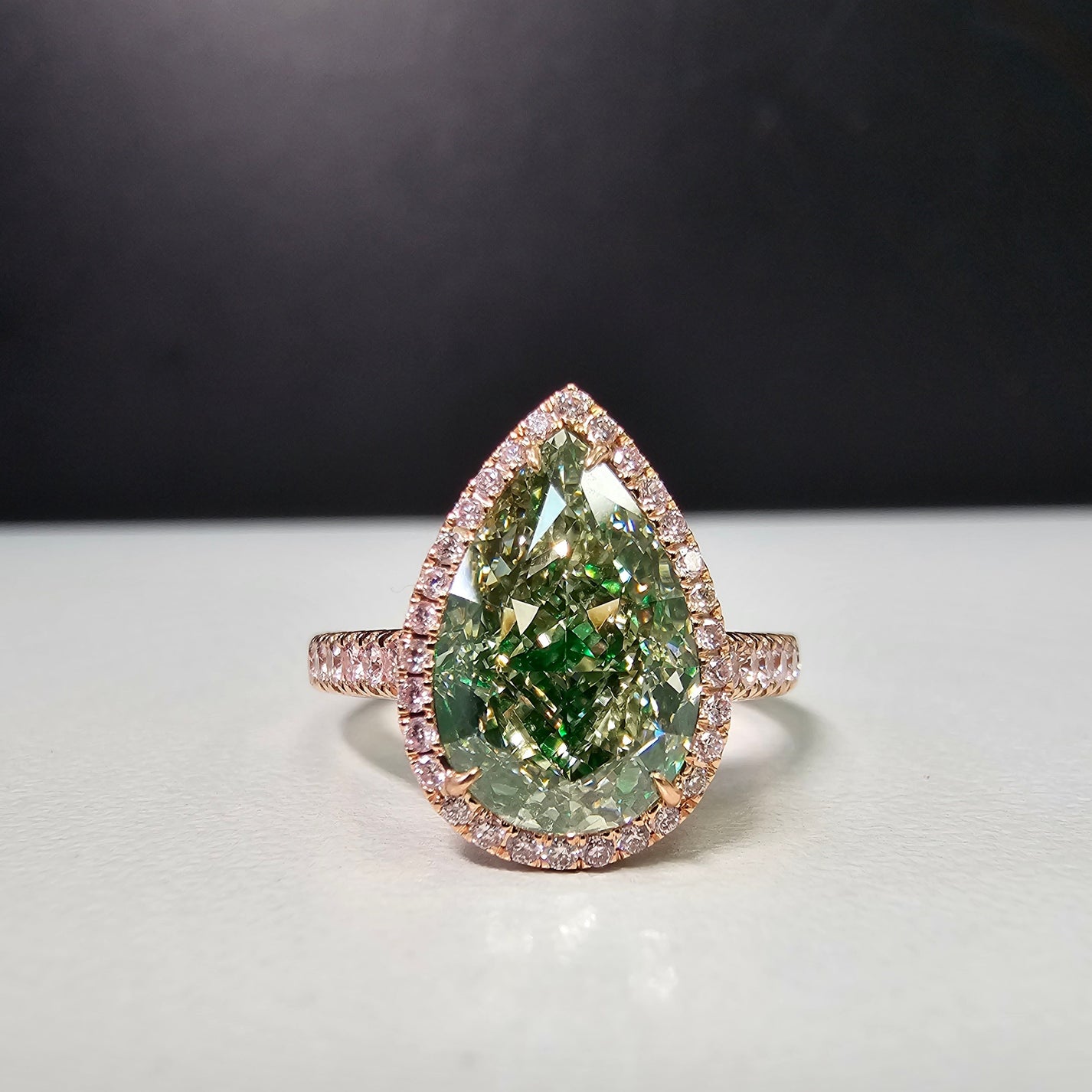 3.39ct GIA Green Diamond Pear Shape Diamond Ring – Rare Colors