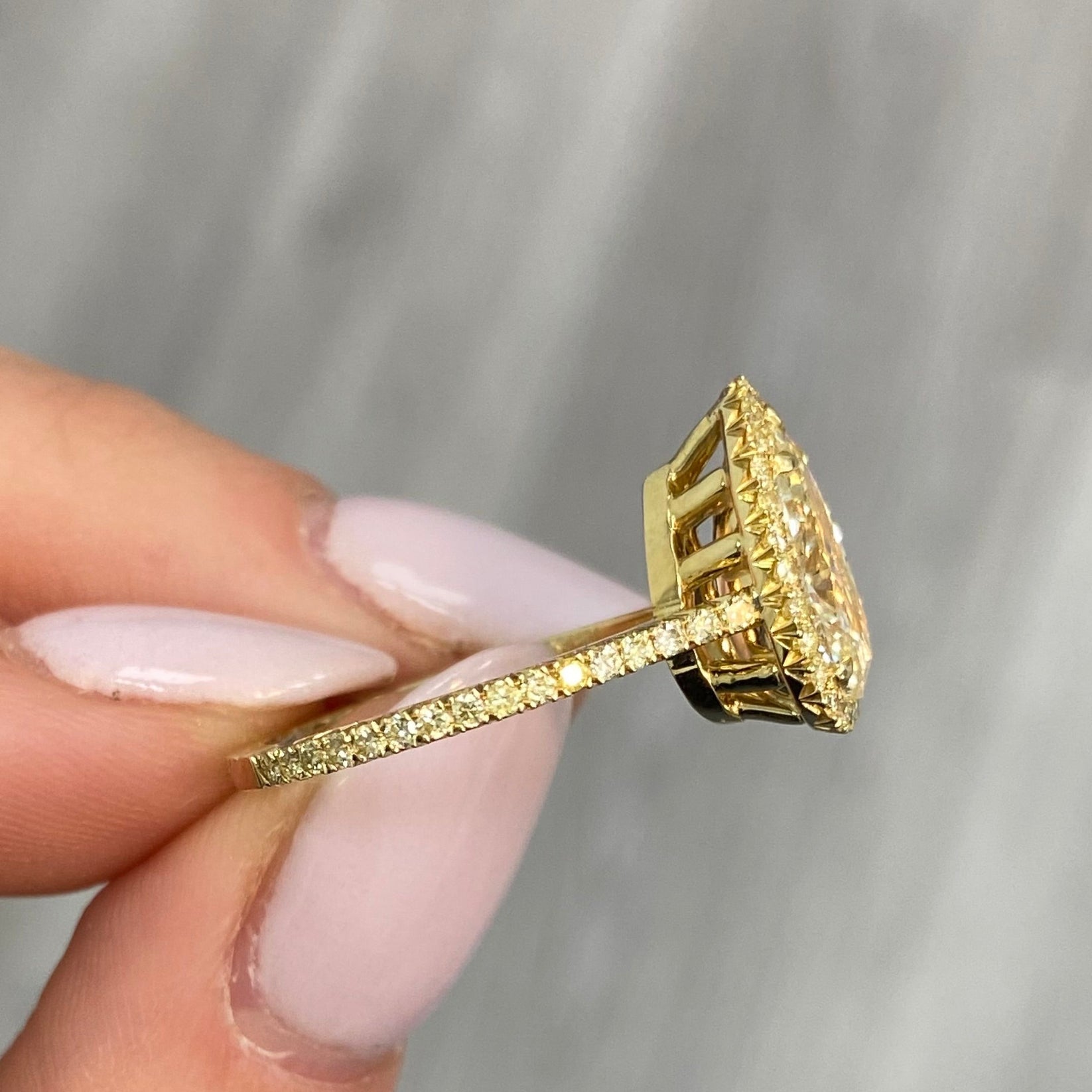 2 Carat All Yellow Pear Shape Diamond Halo Ring – Rare Colors