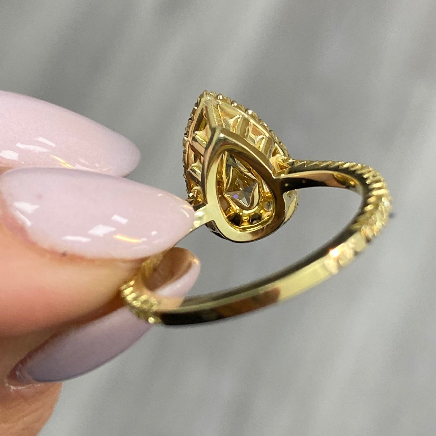 2 Carat All Yellow Pear Shape Diamond Halo Ring – Rare Colors