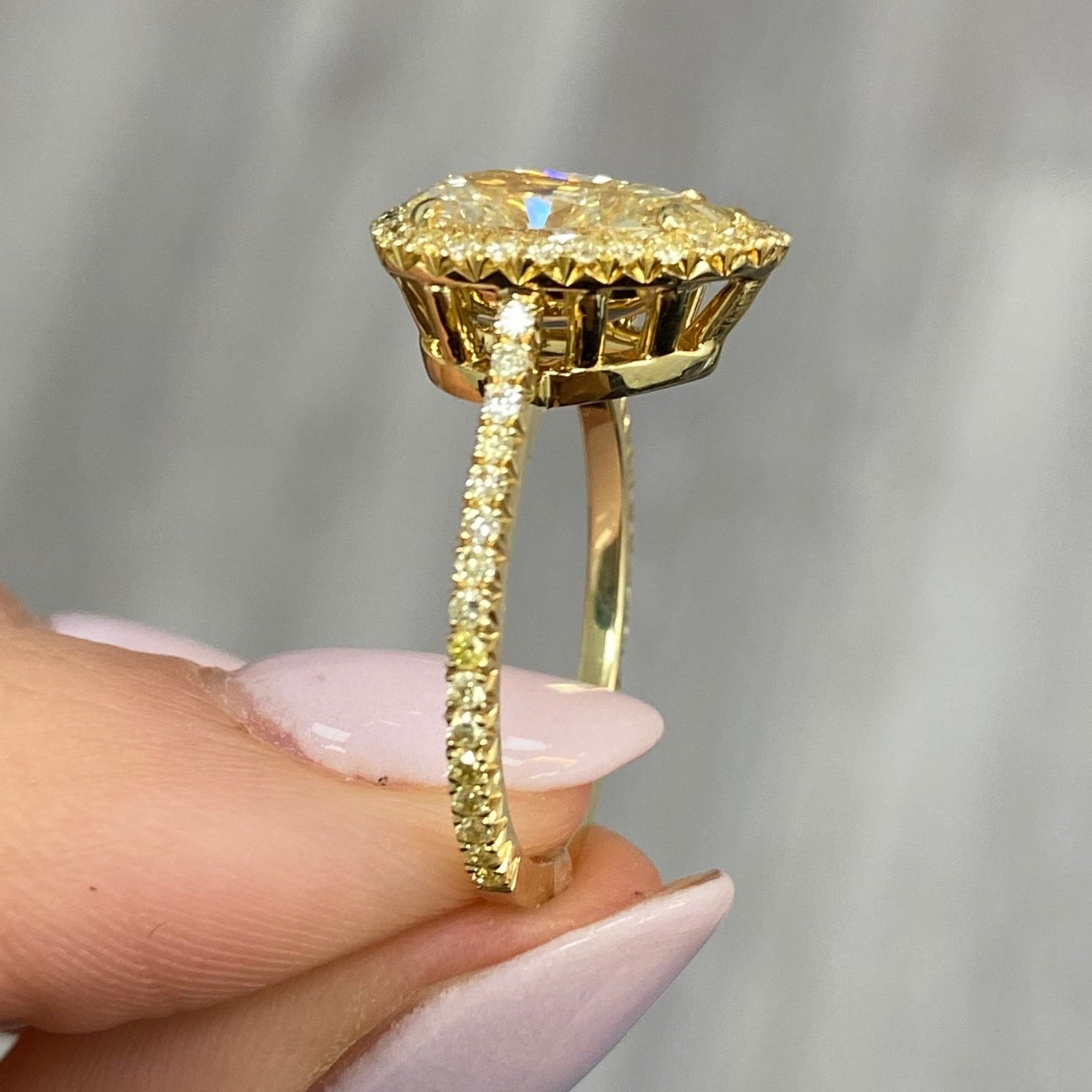 2 Carat All Yellow Pear Shape Diamond Halo Ring – Rare Colors