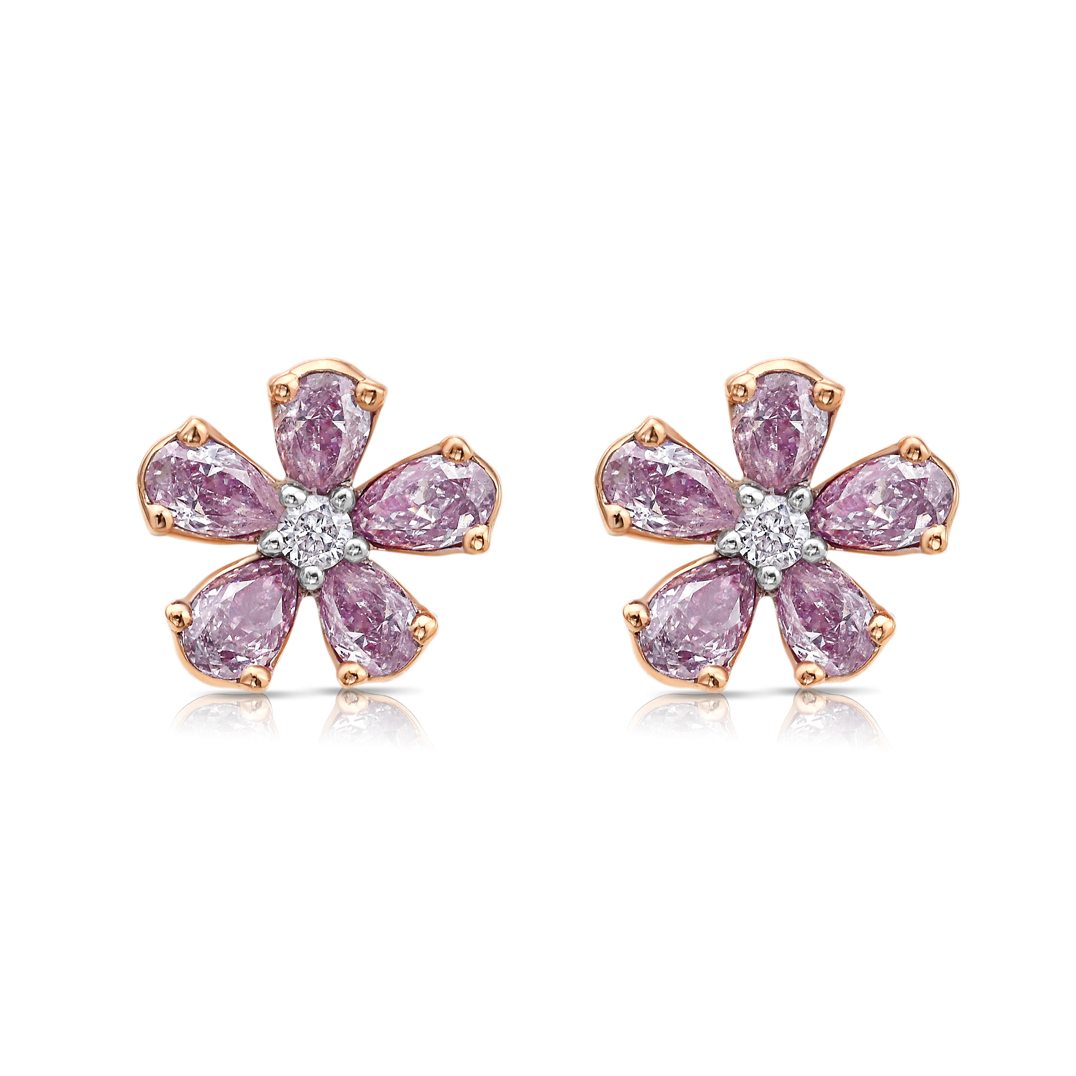 Light Pink Diamond Flower Studs – Rare Colors
