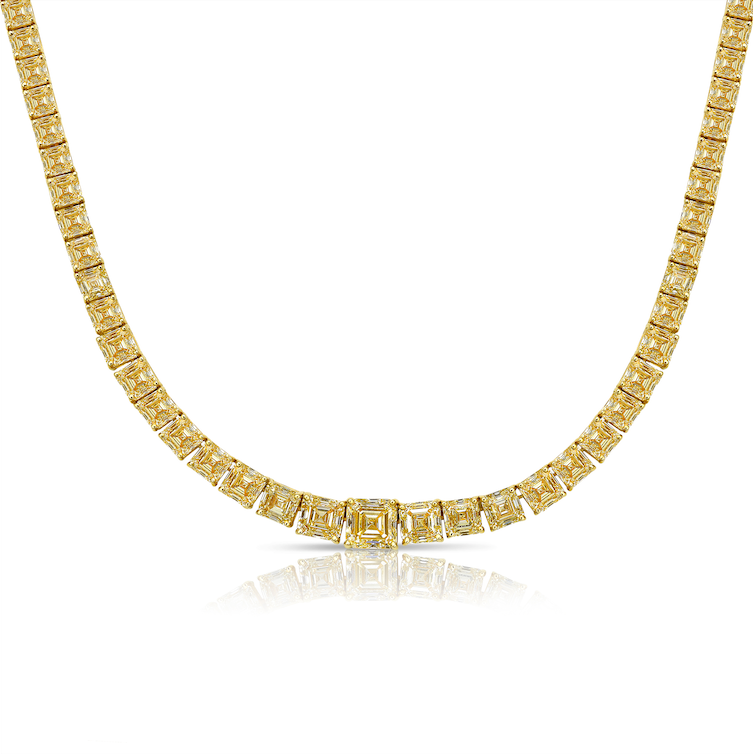 37ct Yellow Asscher Cut Diamond Necklace – Rare Colors