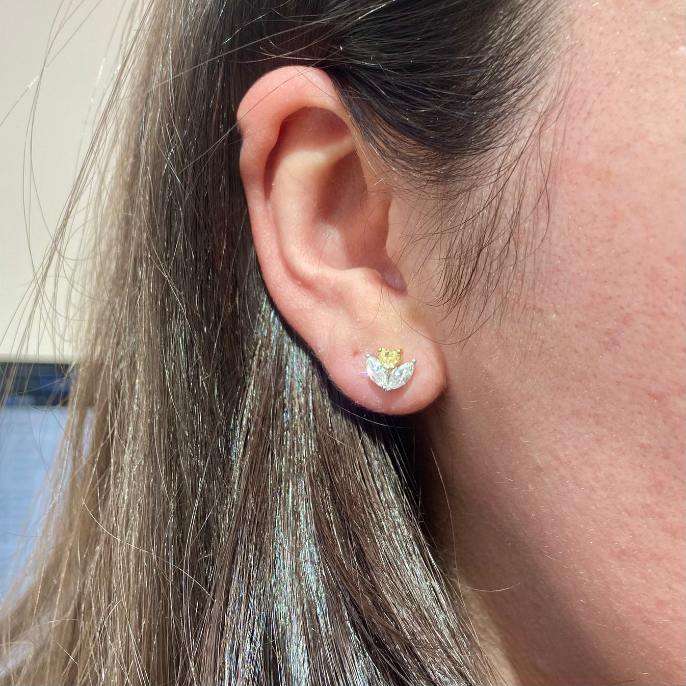 1 Carat Light Yellow Cluster Studs – Rare Colors