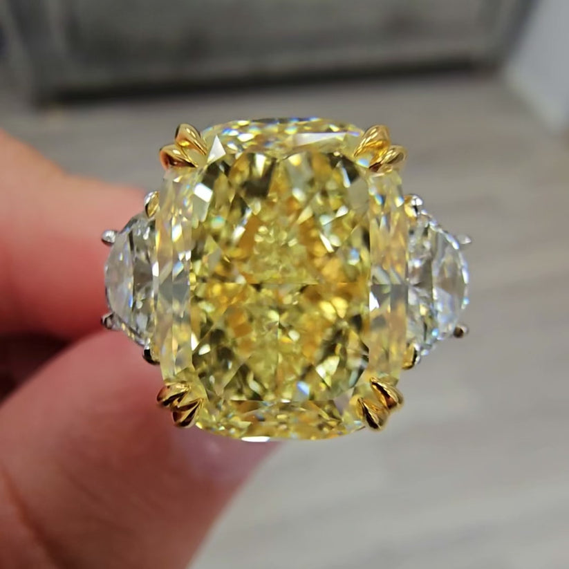 10ct Fancy Light Yellow Diamond Elongated Cushion Ring – Rare Colors