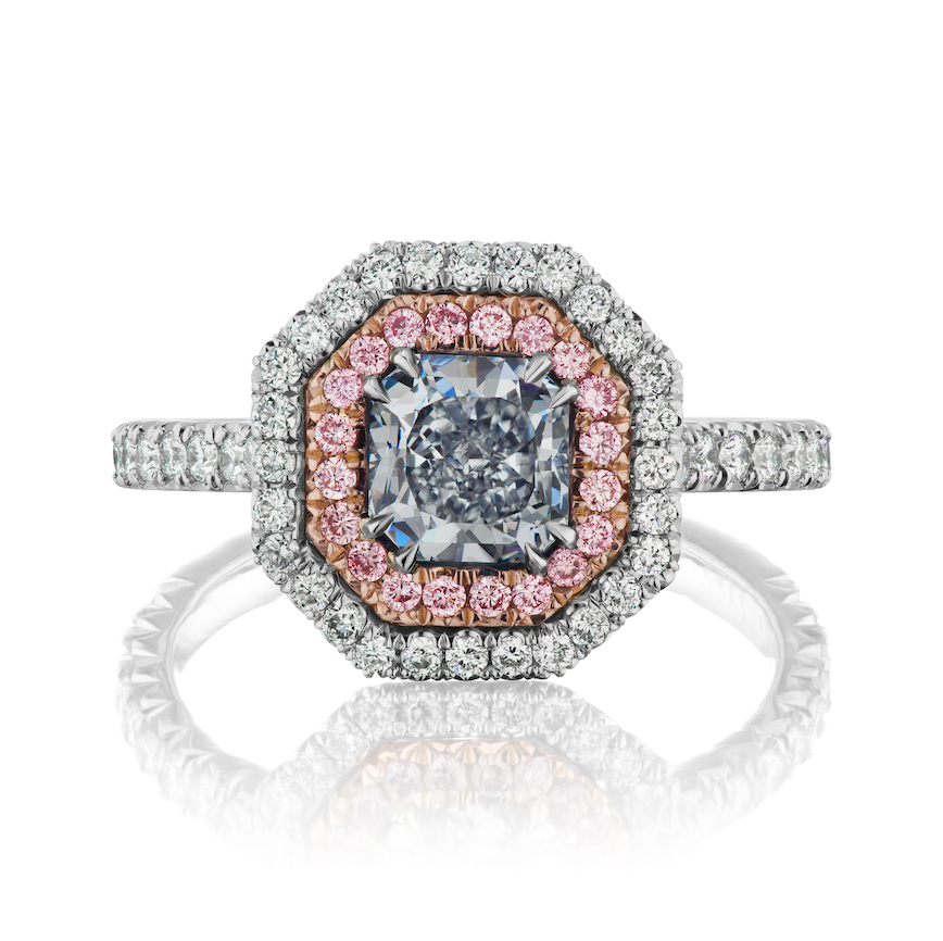 0.85ct Light Blue Radiant Diamond Ring – Rare Colors